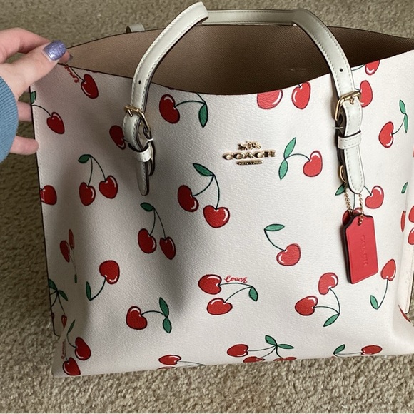 Coach | Bags | Coach Cherry Print Tote Bag Cream And Red | Poshmark